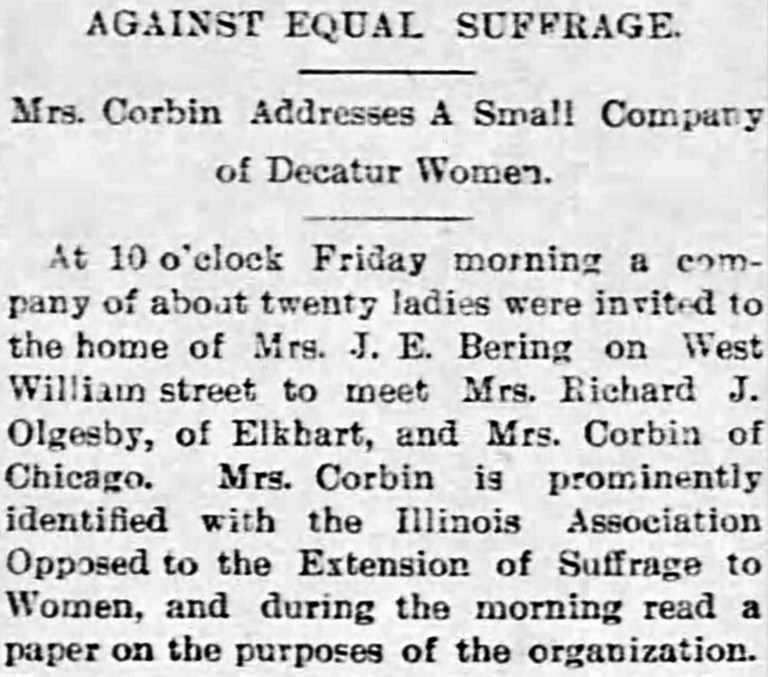 Caroline Corbin – Anti-Suffragist – Suffrage 2020 Illinois